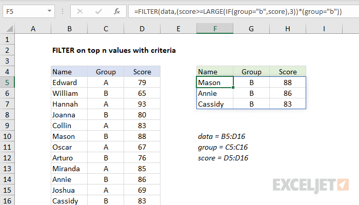 FILTER On Top N Values With Criteria Excel Formula Exceljet